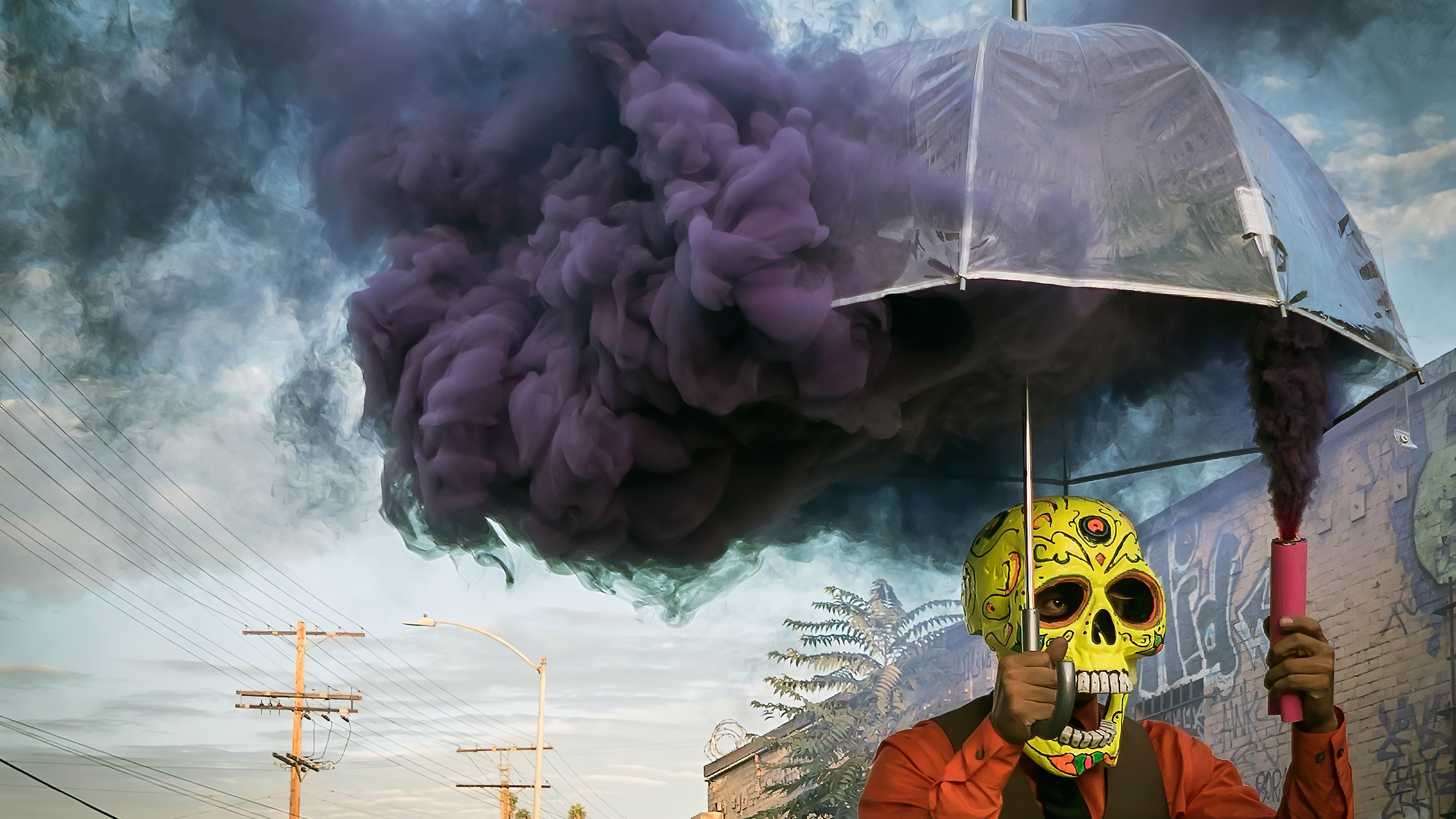 skull face mask man on streets 4k ex wallpaper | 4kw